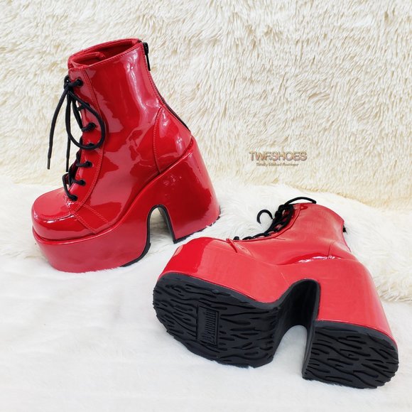 Demonia | Shoes | Red Patent Platform Goth Punk Ankle Boots | Poshmark